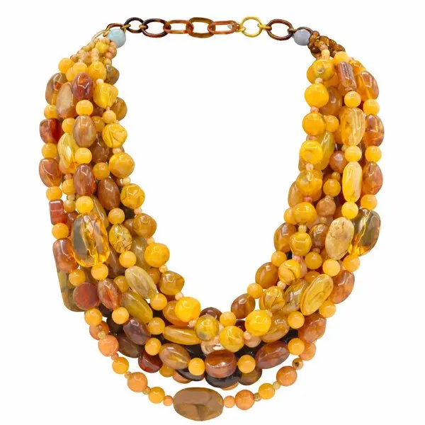 MICHAEL NASH JEWELRY Otilia Multi Strand Shades Of Amber And Tortoise Resin Beads - Brown