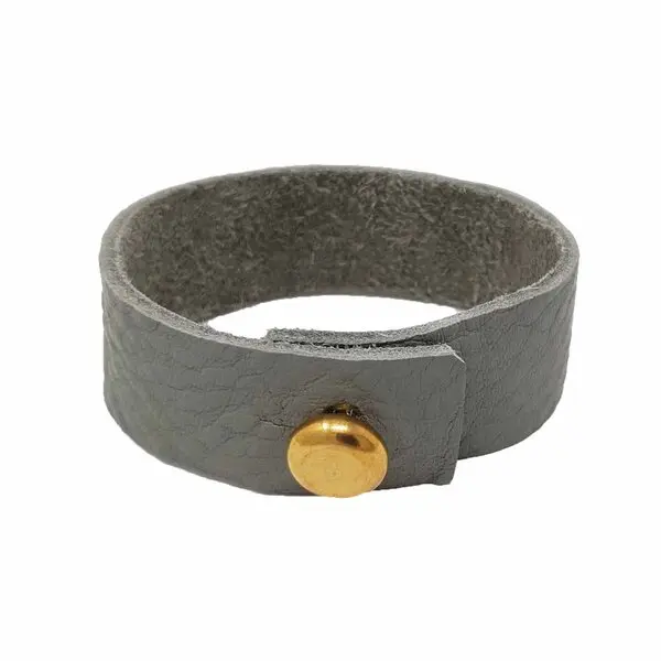 N'DAMUS LONDON Leather Bracelet With Large Brass Button - Grey