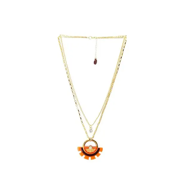 GISSA BICALHO Layered Acrylic Necklace With Rhinestone Embellishment And Hoop Detail - Orange