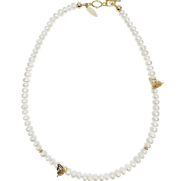 FARRA Freshwater Pearls With Butterfly Charm Necklace - White