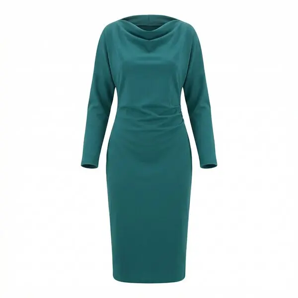 CONCEPT A TROIS Emerald Draped Midi Dress - Green