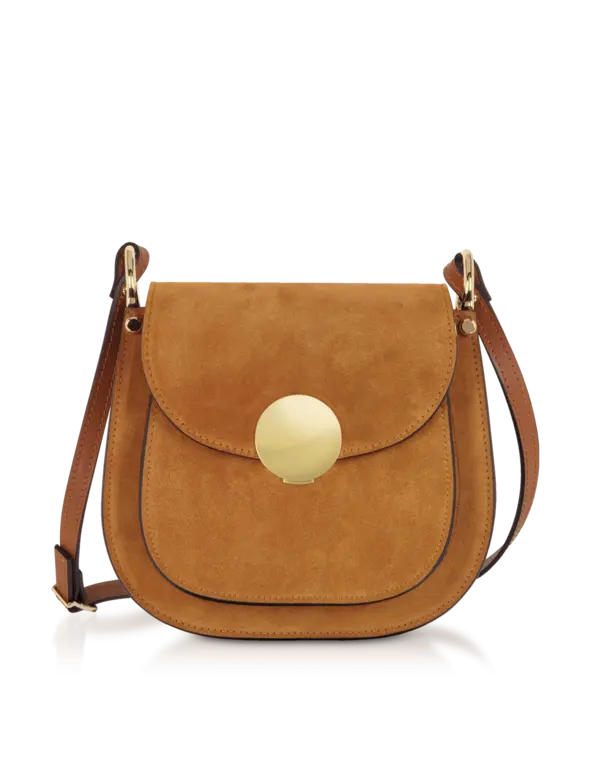LE PARMENTIER Agave Suede & Smooth Leather Shoulder Bag Cognac - Brown