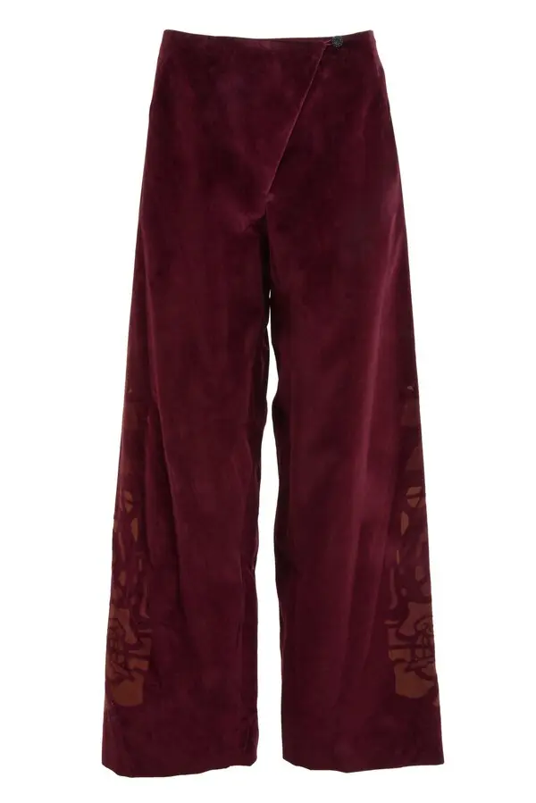 Natalia Petruch Brigette Trousers In Burgundy Velvet With Laser Cut Details - Red