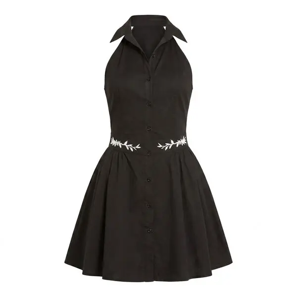 MODENAIRE Embroidered Halter Mini Dress - Black
