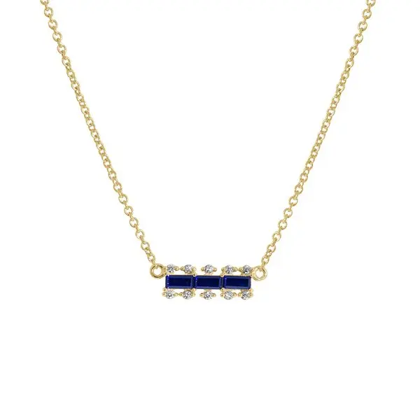 KIERA Baguette Cut Created Sapphire With Lab Grown Diamond Accent Bar Pendant Necklace - Yellow