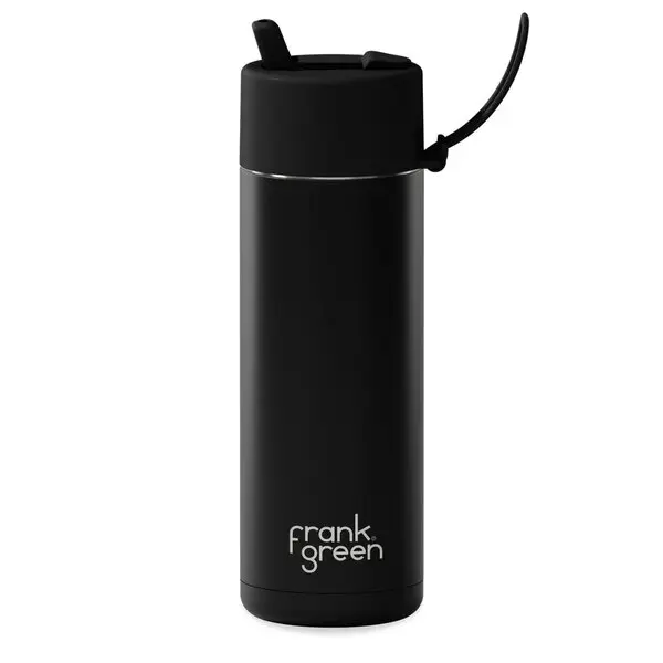 FRANK GREEN 20oz Stainless Steel Ceramic Reusable Bottle Midnight With Flip Straw Lid - Black