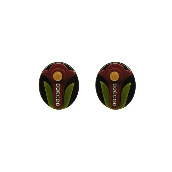 GISSA BICALHO Acrylic Handmade Earring Camafeu Flower Burgundy - Black