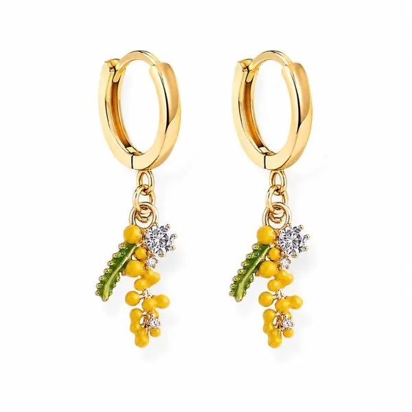 MY LITTLE NATURE Mimosa Flower Hoop Earrings Gold Plated Floral Earrings - Yellow