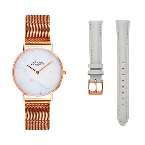 BERMUDA WATCH COMPANY Annie Apple Jumeriah Marble/rose Gold/grey Interchangeable - Gray/yellow