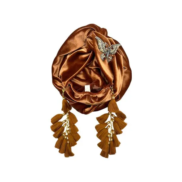 JULIA CLANCEY Butterfly Cocoa Chacha Velour Turban