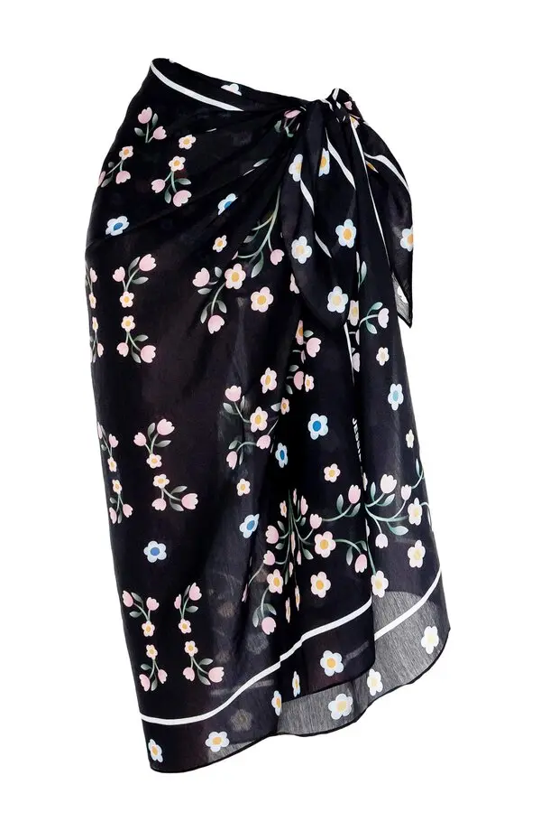 JESSIE ZHAO NEW YORK Beach Sarong Wrap Night Garden - Black