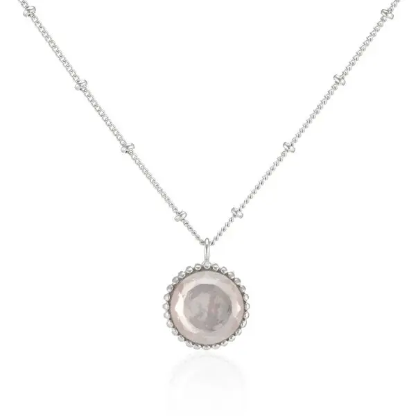 AUREE JEWELLERY Barcelona Silver October Birthstone Necklace Rose Quartz - Gray