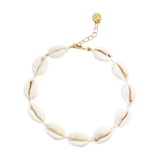 ADRIANA PAPPAS DESIGNS Mini Natural Shell Anklet On Colored Cord - Black