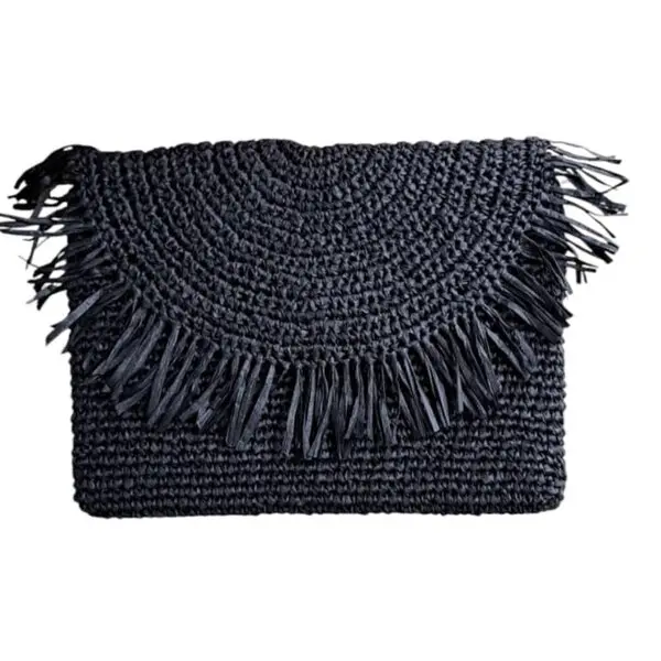 SPRINGMOONATELIER Raffia Handcrafted Clutch Bag - Black