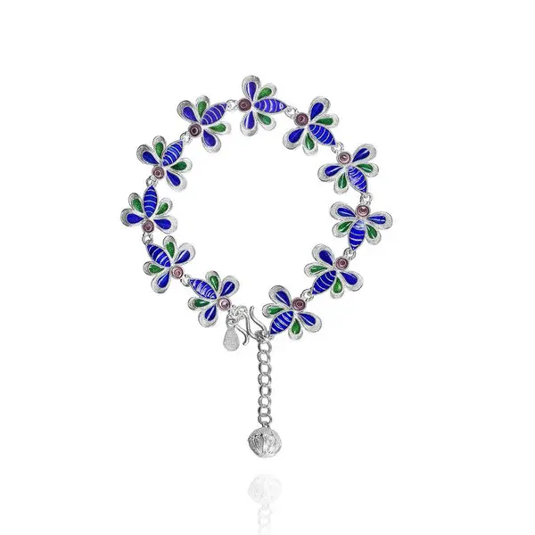 FAR EAST JEWELRY Blue / Silver Handcafted Silver & Enamel Spring Fairy Bracelet - Blue/silver