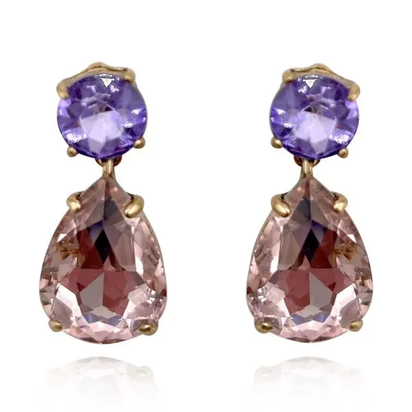 MICHAEL NASH JEWELRY Marina Large Pear-faceted Rose And Light Amethyst Crystal Drop Earrings In Brass With Gold Plating - Pink