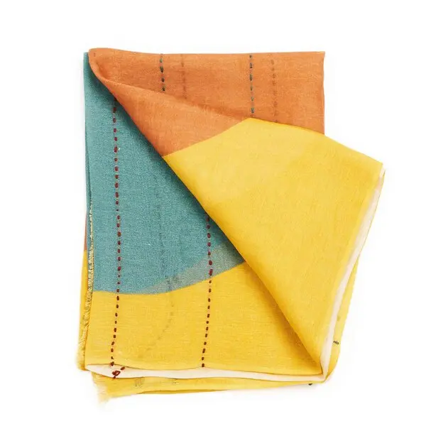 STUDIO VARIOUSLY Cirq Sun Multicolor Modern Artisan Linen Silk Scarf - Yellow