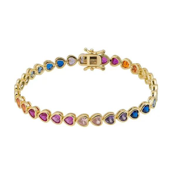 LATELITA Heart Garland Tennis Bracelet With Multicoloured Gemstones - Gold