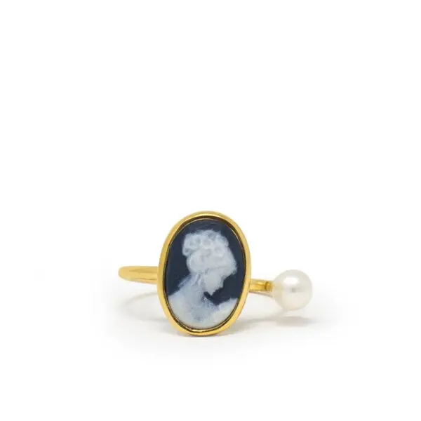 VINTOUCH ITALY Mini Cameo & Pearl Ring - Black