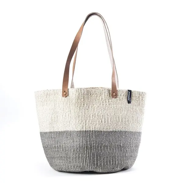 MIFUKO Neutrals / Kiondo Shopper Basket Natural & Light Grey Duo M - Brown