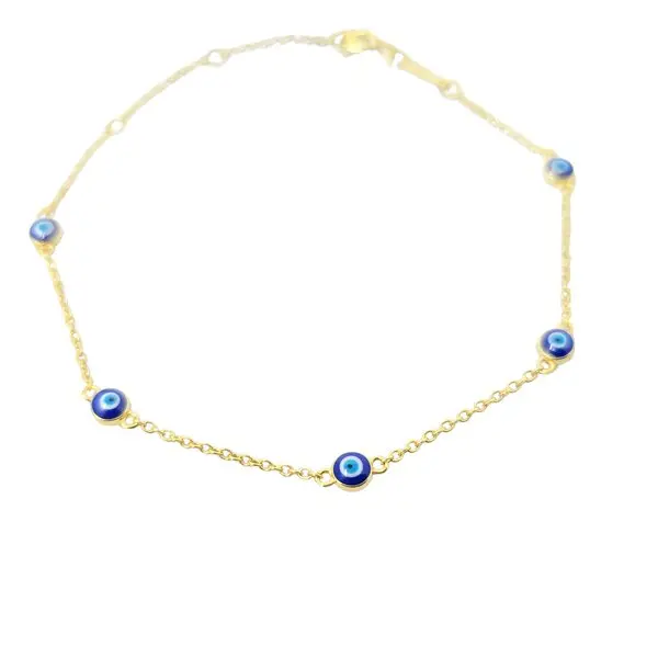 HARFI Gold / Blue Turkish Evil Eye Gold Plated Charm Friendship Bracelet - Gold/blue