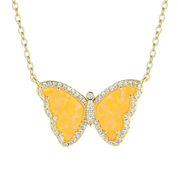 KAMARIA Opal Butterfly Necklace With Crystals Gold Tangerine - Yellow