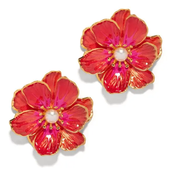 THE PINK REEF Large Jewel Box Floral Earrings In Watermelon - Red