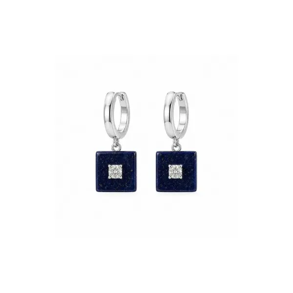 LILY FLO JEWELLERY Lapis Lazuli Sqaure Diamond Hoop Earrings - Blue