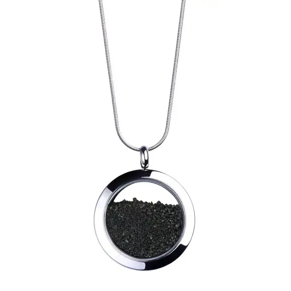 MY LITTLE NATURE Silver / Black Natural Volcanic Sand Necklace – Sustainable Jewelry For Him Black Necklace For - Silver/black