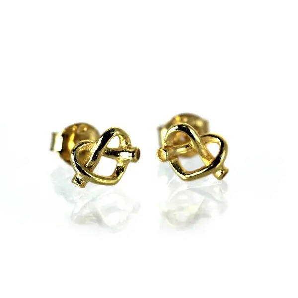 VICSTONENYC FINE JEWELRY 14k New York Pretzel Heart Stud Yellow Solid Earrings - Gold