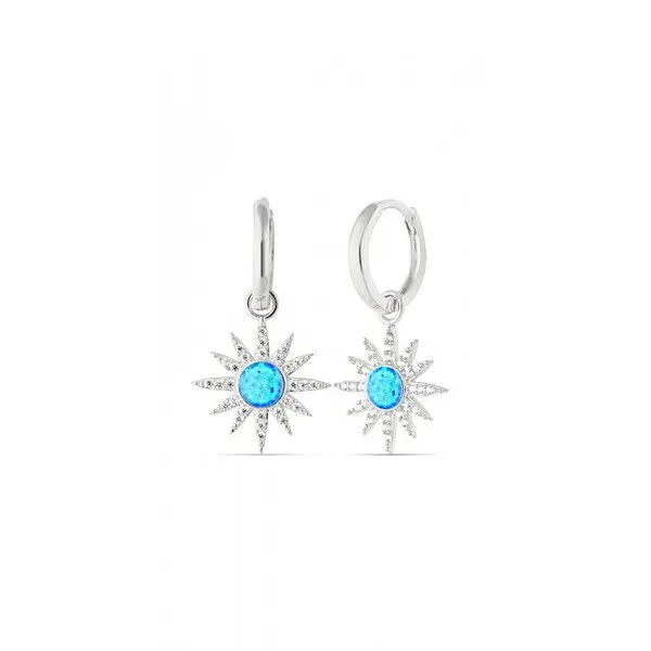 SPERO LONDON Silver / Blue Blue Opal Sun Drop Hoop Earring Sterling Silver Silver - Silver/blue