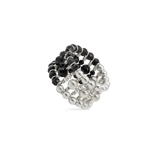 PAS DE MARQUE Black / Silver Sterling Silver Black Spinel Beaded Ring La Bague Duo - Black/silver