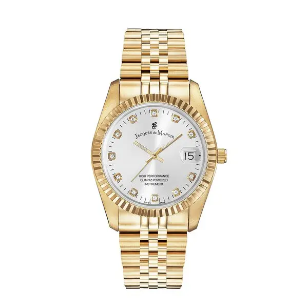 JACQUES DU MANOIR Swiss Made Inspiration Silver Dial Ip Case And Bracelet Watch With Date - Gold