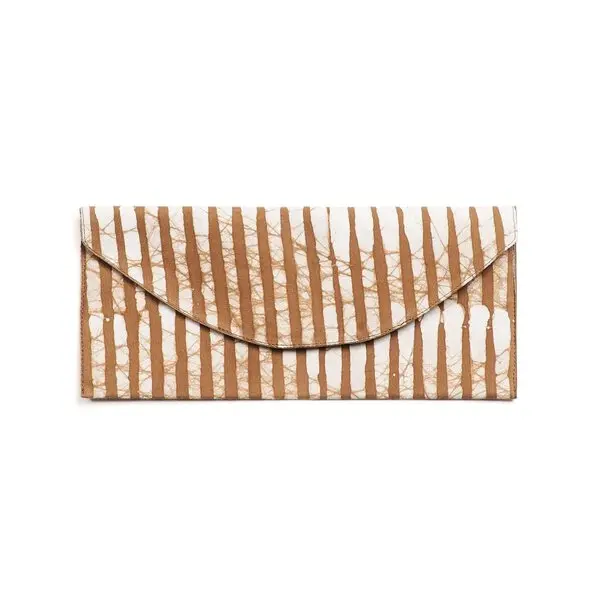 STUDIO VARIOUSLY Oak Stripes Cotton Wax Block Printed Envelope Pouch - Brown