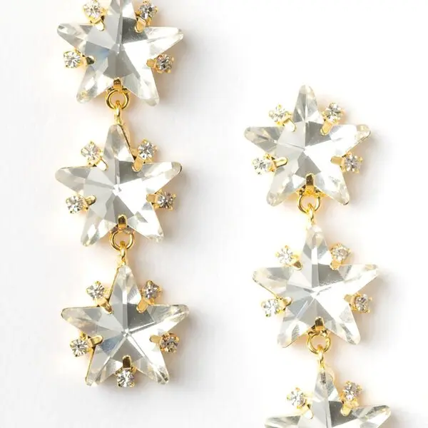 ACHALA HANDCRAFTED Neutrals / Via Delle Stelle Crystal Star Earrings - Gold