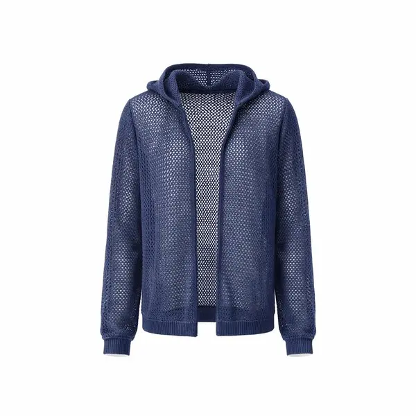 Haris Cotton Open-knit Cardigan With Hood Denim - Blue
