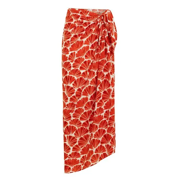 LILAMIE Bali Side Tie Summer Pareo Skirt - Red