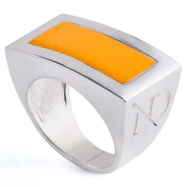 N'DAMUS LONDON Silver / Yellow Hatton Sterling Silver Yellow Leather Ring - Silver/yellow