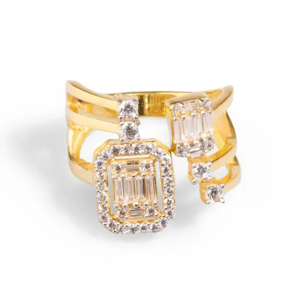 EBRU JEWELRY Baguette Diamond Adjustable Fashion Ring - Gold