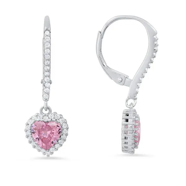 KYLIE HARPER Silver / Pink June Pink Sapphire Birthstone Heart-cut Halo Leverback Earrings In Sterling Silver - Silver/pink