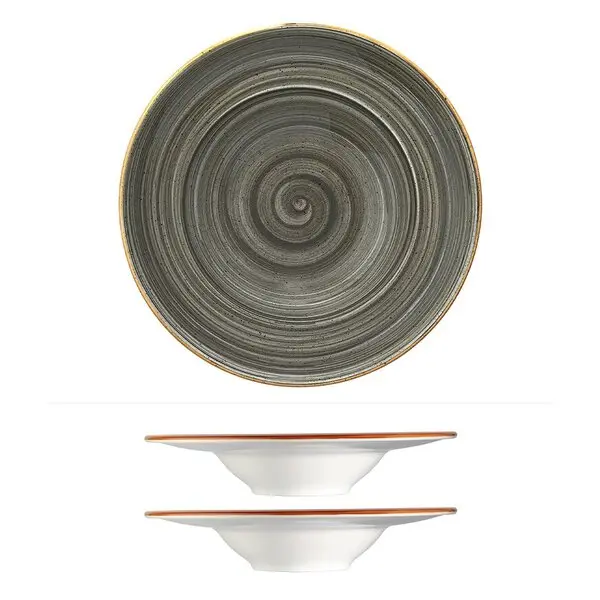 Turgla Home Space Round Porcelain Bowl Set Of Two - Grey