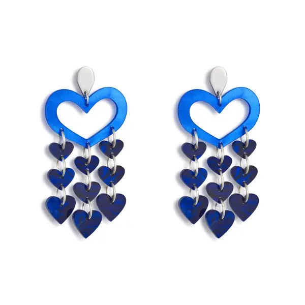 TOOLALLY Heart Shaped Chandelier Dangle Earrings - Blue