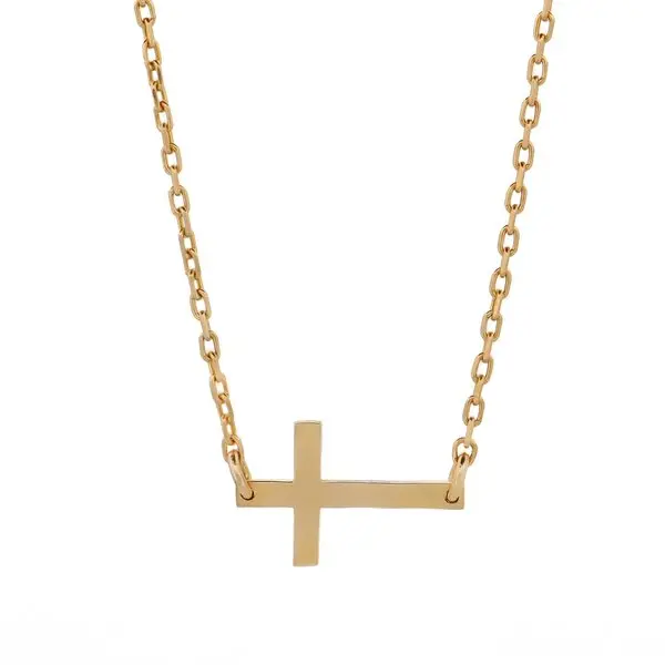 EBRU JEWELRY Cross Charm & Diamond Chain Necklace - Gold