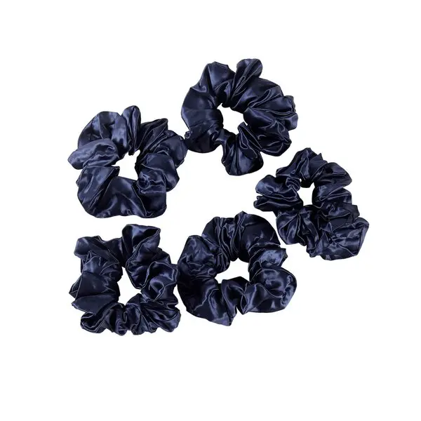 SOFT STROKES SILK Pure Mulberry Silk French Scrunchie Set Of Five In Navy - Blue