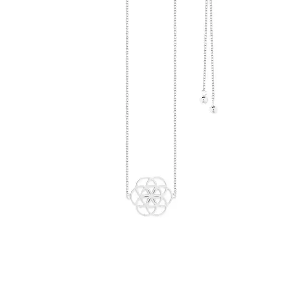 SEVEN SAINTS Seed Of Life Choker Or Y Style Lariat, Reversible Necklace, White Rhodium - Silver