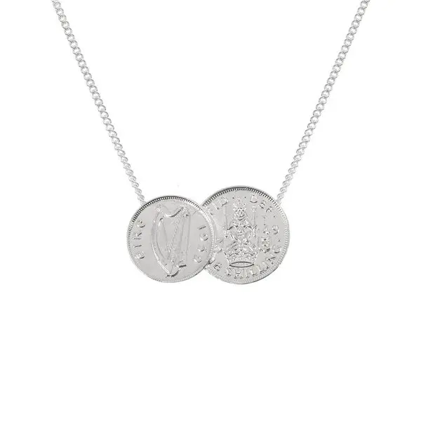 KATIE MULLALLY Irish & Scottish Double Coin Pendant & Chain - Silver