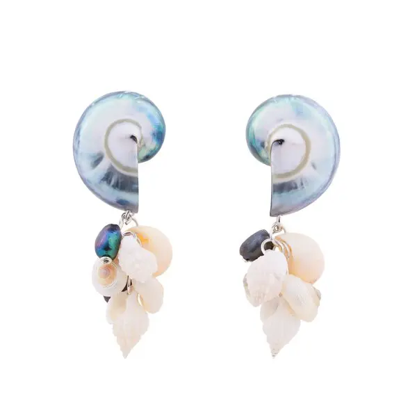 Oana Savu Silver / White / Blue Nautilus Shell Earrings Sterling Silver Statet Earrings - Silver/white/blue