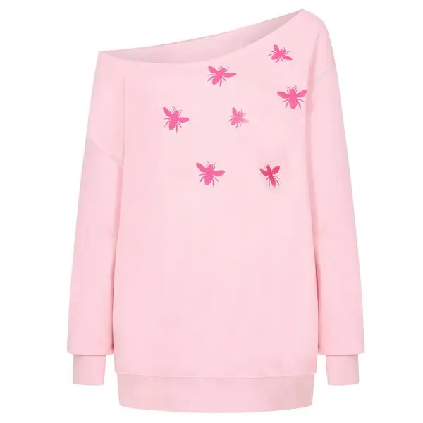JAMES STEWARD Pink Embroide Bee Oversized Sweatshirt