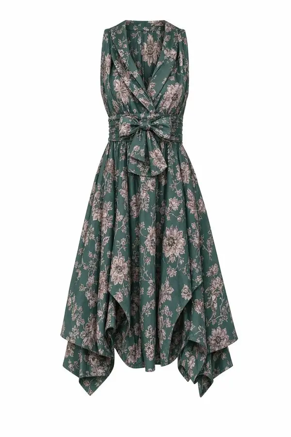 ATOM LABEL V-neck Ruched Dress In Floral - Green