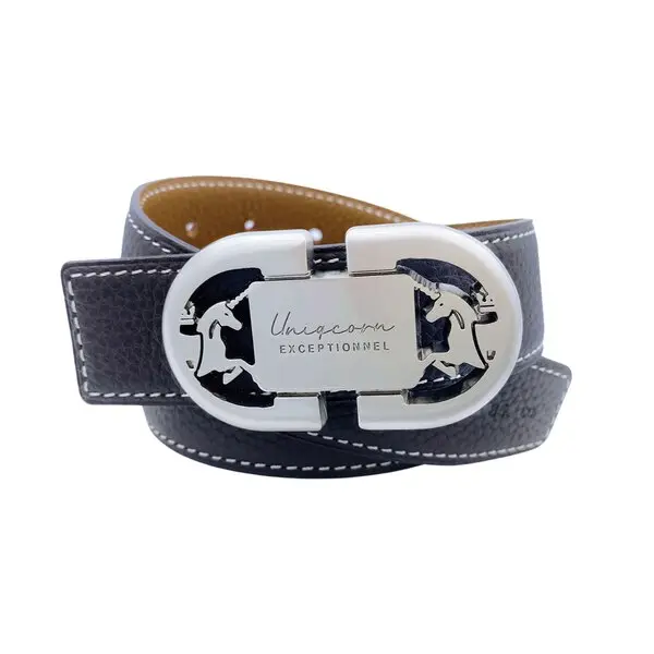 CHAMPAGNE & HORSES Reversible Leather Belt Heritage With Silver Buckle - Brown